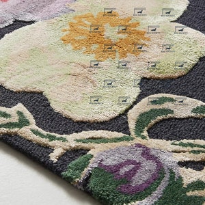 Hand Tufted Blossom Tufted Floral Rug Black Colour Floral Rug 3x5 4x6 ...