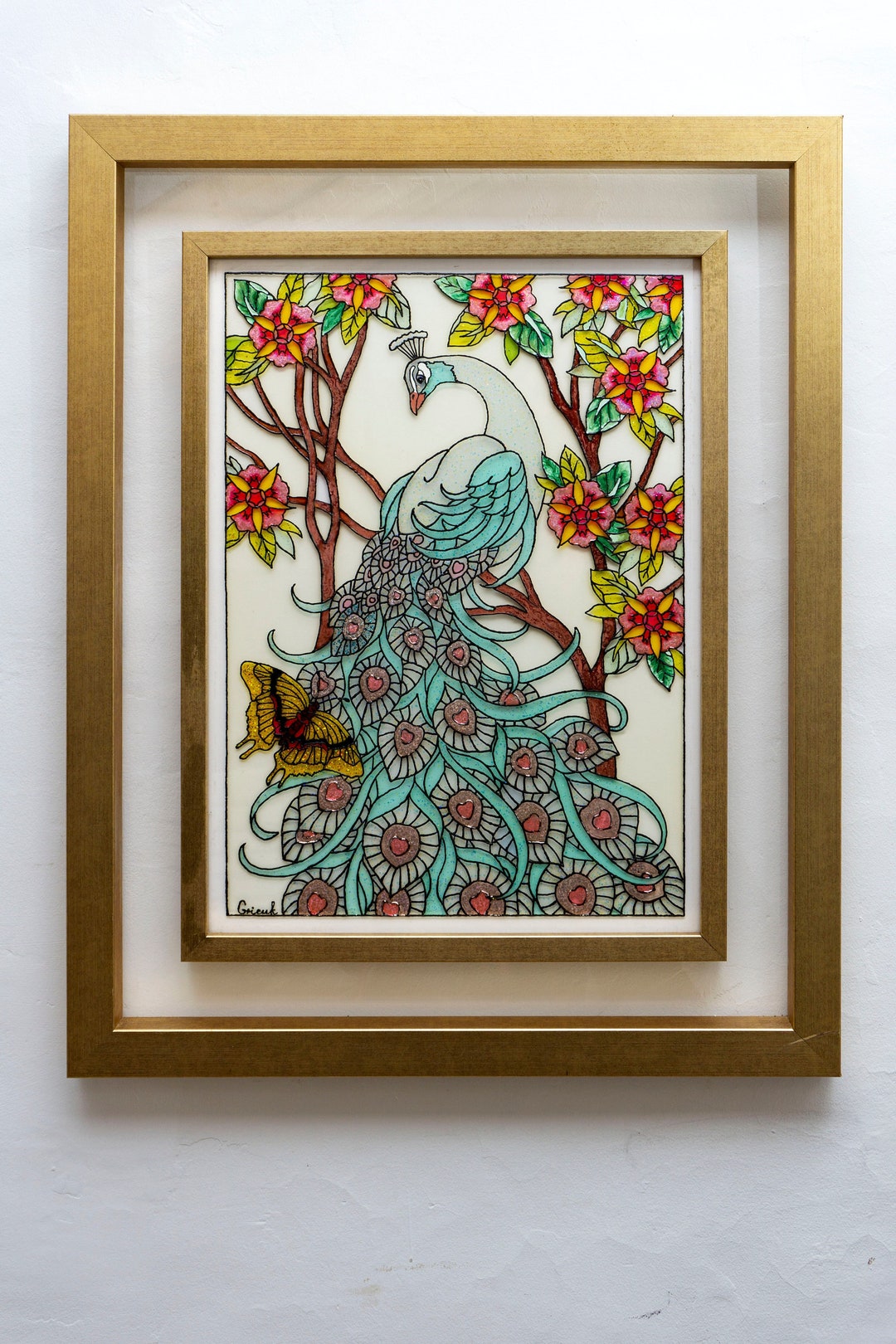 Large Picture in Stained Glass Technique in a Frame .27inch * 32inch ...