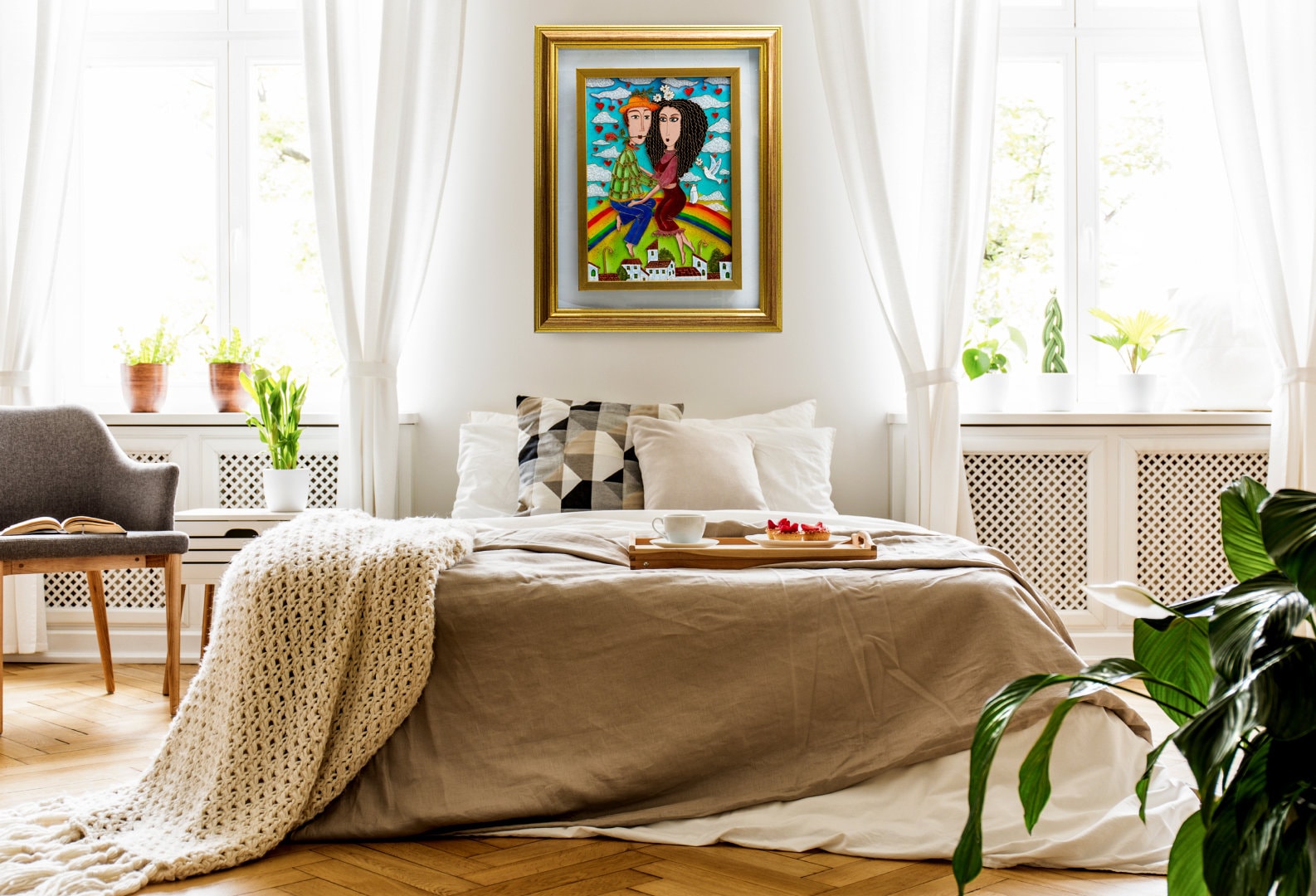 Symphony of Love on the Clouds. Romantic Stained Glass Window Depicting ...