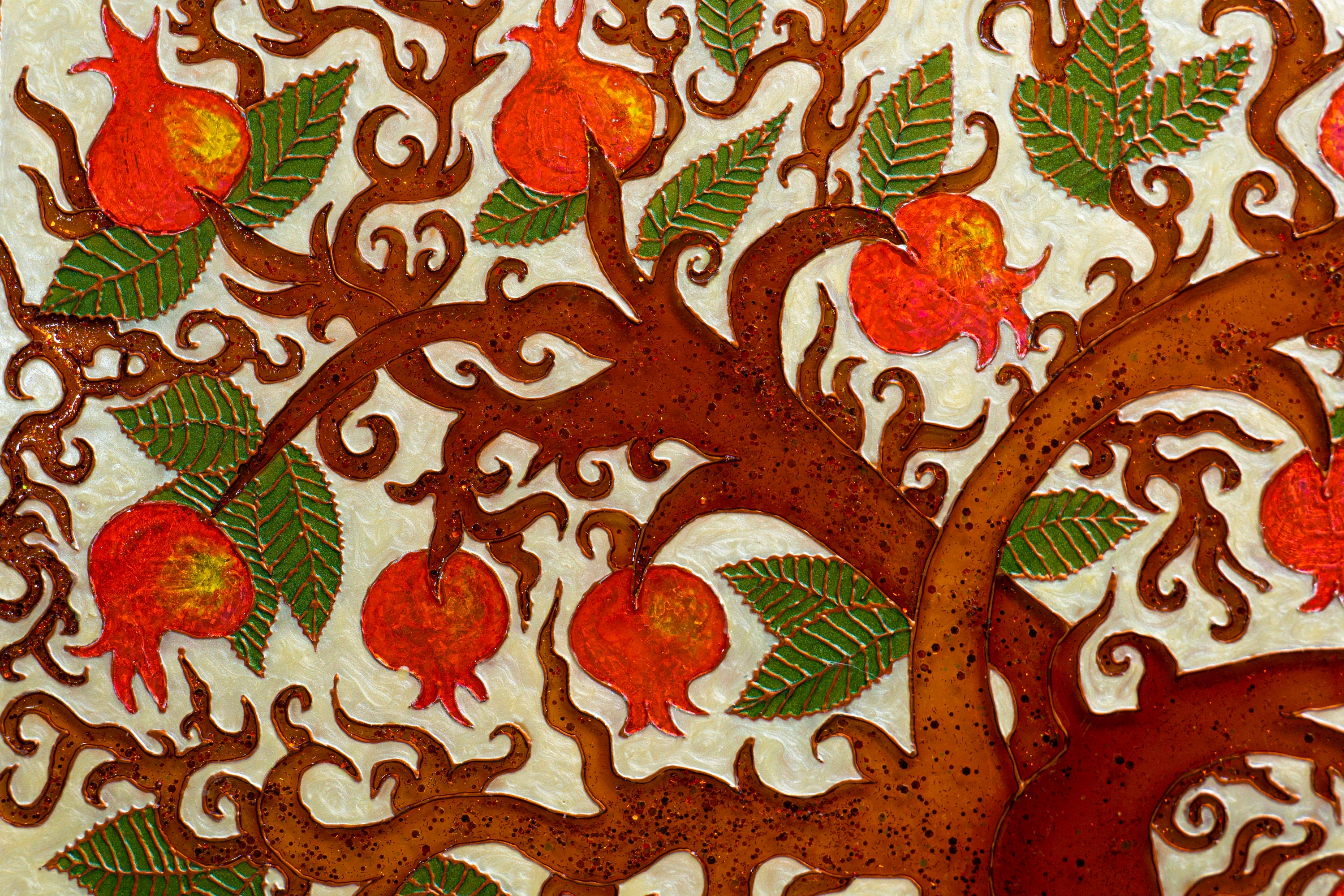 Stained Glass Painting, Vitrage, Pomegranate Tree, Multi Colored ...