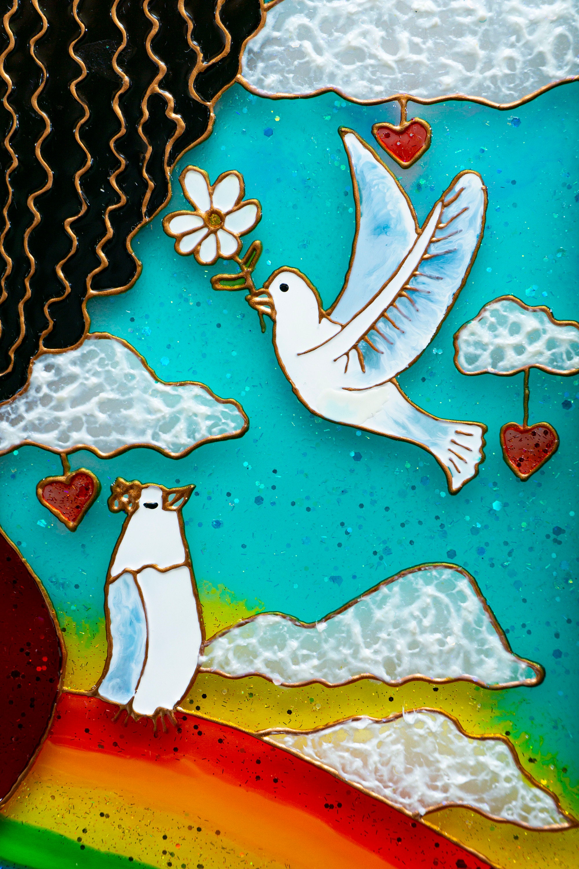 Symphony of Love on the Clouds. Romantic Stained Glass Window Depicting ...