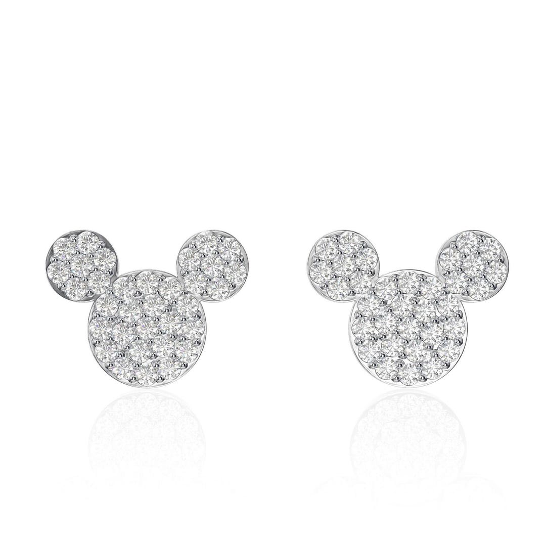 Mickey Mouse Style Round Cut Lab Grown Diamond Stud Earrings, 18K White ...