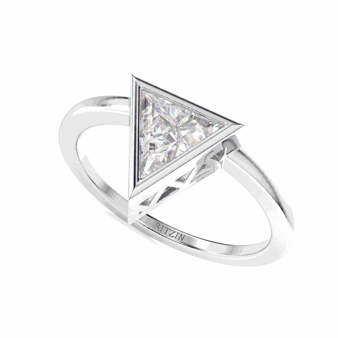 1.25 TCW Triangle Cut Lab Grown Diamond Ring, Triangle Diamond Bezel ...