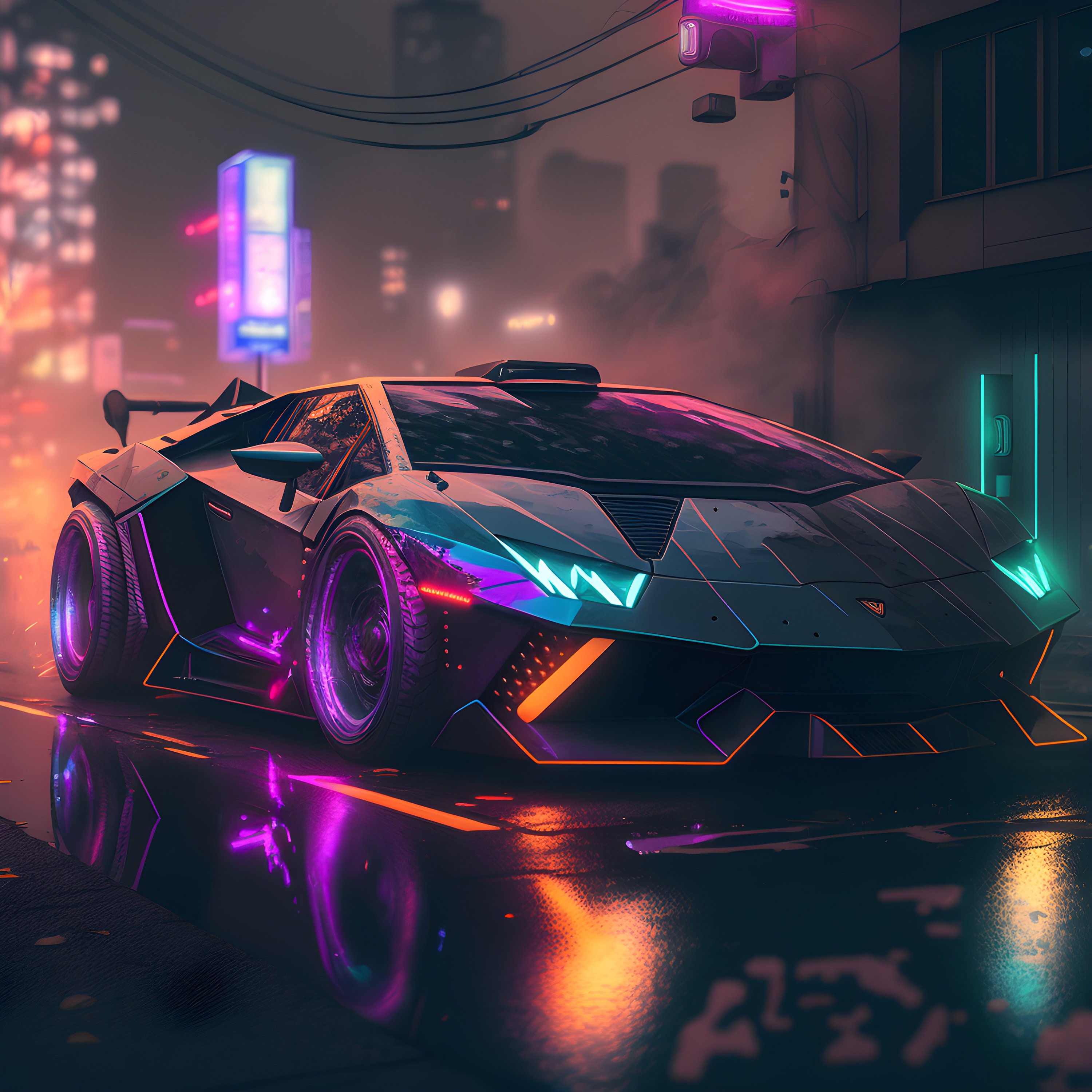 Lamborghini Cyberpunk Neon City - Etsy