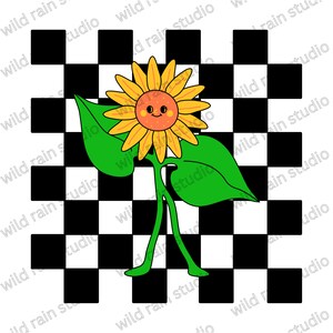 Checkered Flower PNG, Retro Sunflower Sublimation, Flower Design ...