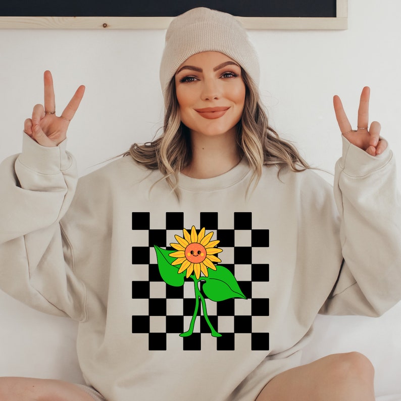Checkered Flower PNG, Retro Sunflower Sublimation, Flower Design ...