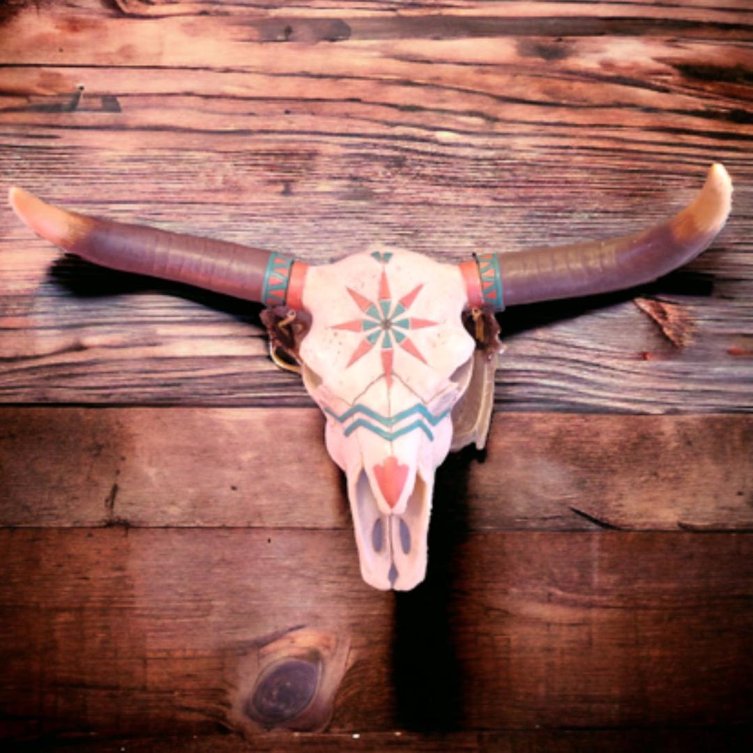 Native Bull Skull, Bull Rider, Western Horned Skull, Southwest Skull ...