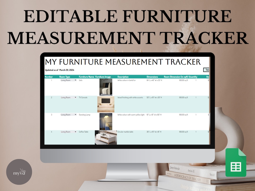 Furniture Measurement Tracker Spreadsheet Home Renovation Interior ...