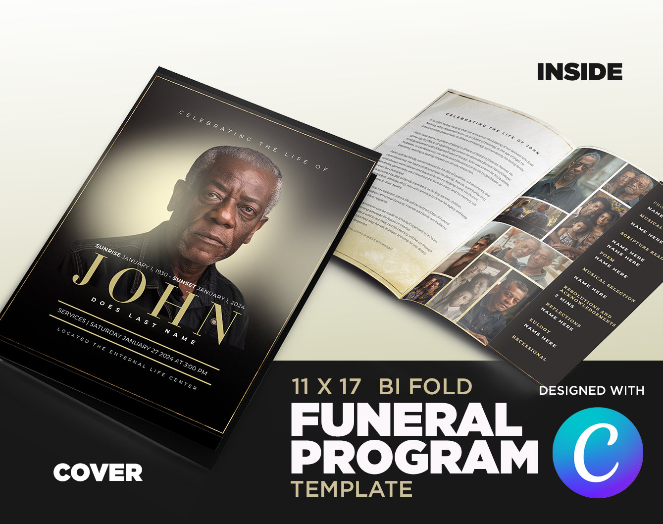 11X17 Funeral Program Template, Obituary, Obituary Printing, Black and ...