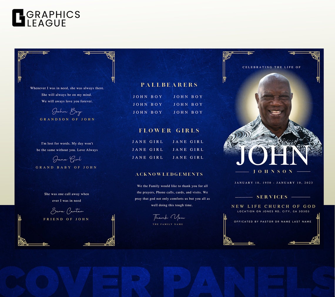 11X17 Funeral Program Template, Obituary, Obituary Printing, Blue and ...