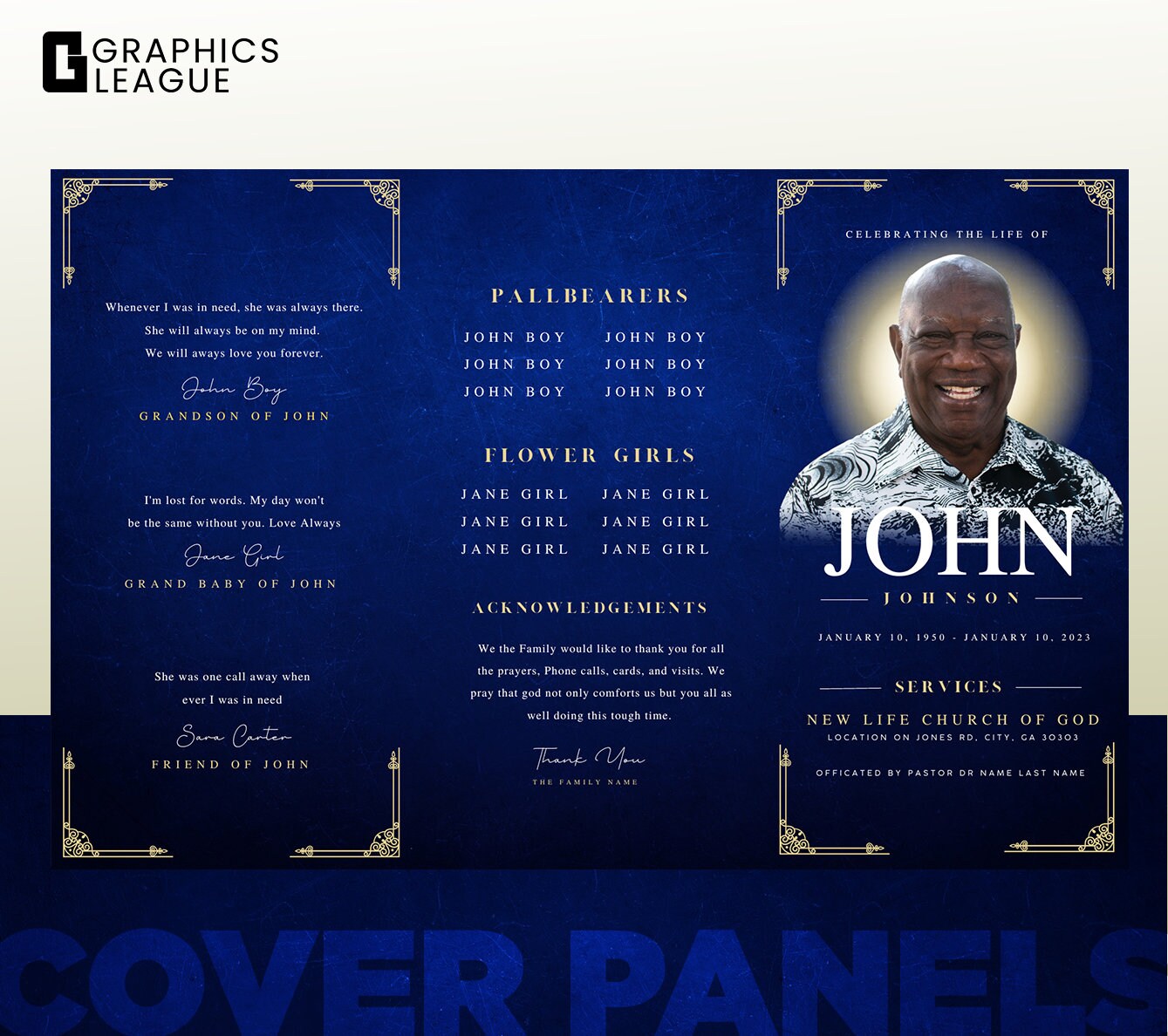 11X17 Funeral Program Template, Obituary, Obituary Printing, Blue and ...