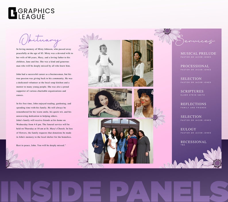 11X17 Funeral Program Template, Obituary, Obituary Printing, Purple and ...