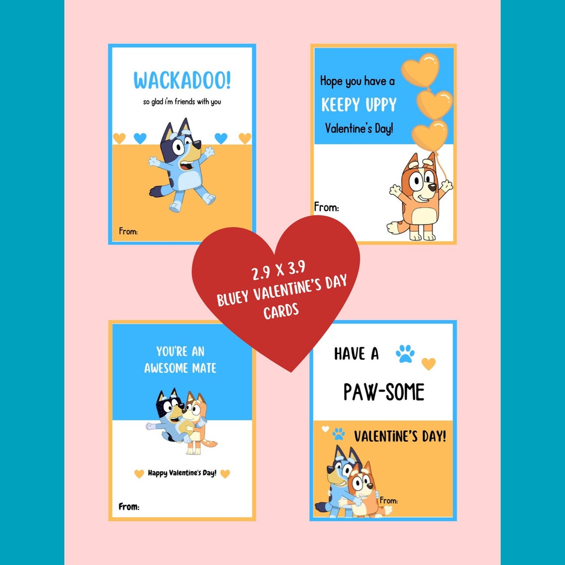Bluey Kids Valentine Cards / Valentines Day / Kid Valentines / Digital ...