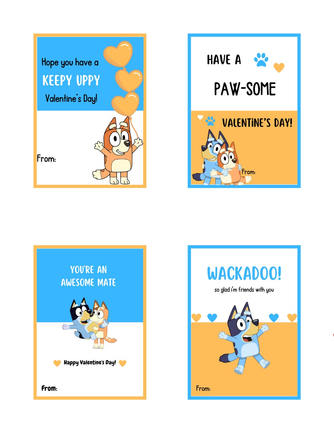 Bluey Kids Valentine Cards / Valentines Day / Kid Valentines / Digital ...