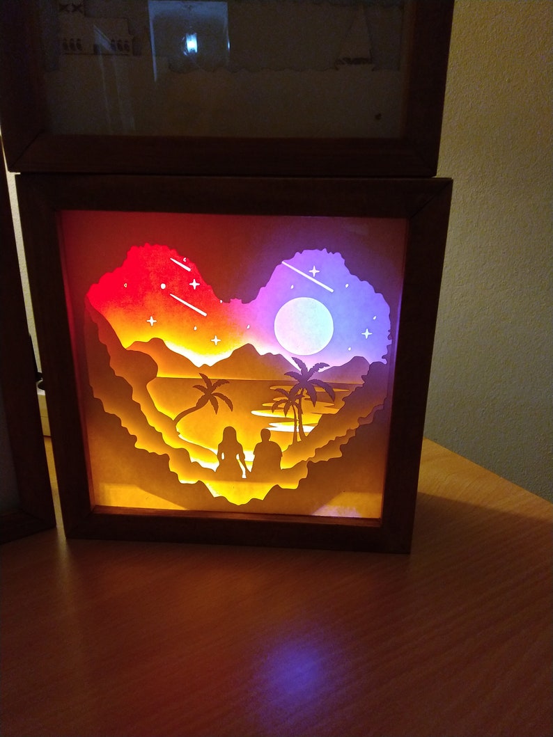 Couple and Sunset , Shadow Box Gift, Paper Cut Light Box, Night Light ...