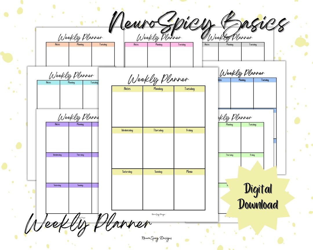 Neurospicy Basics - Weekly, Eight (8) Printable Planner Pages, Digital ...