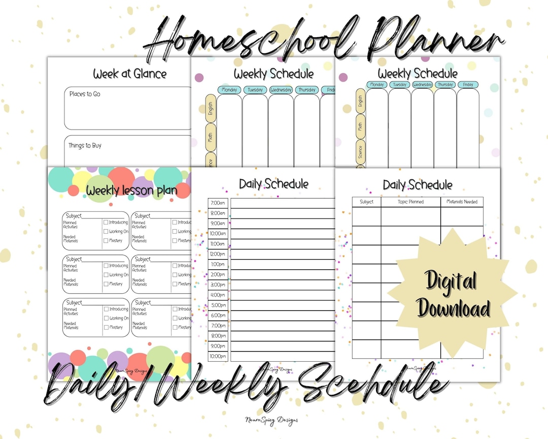 Six (6) Printable Homeschool Planner Pages, Homeschool Schedule, Daily ...