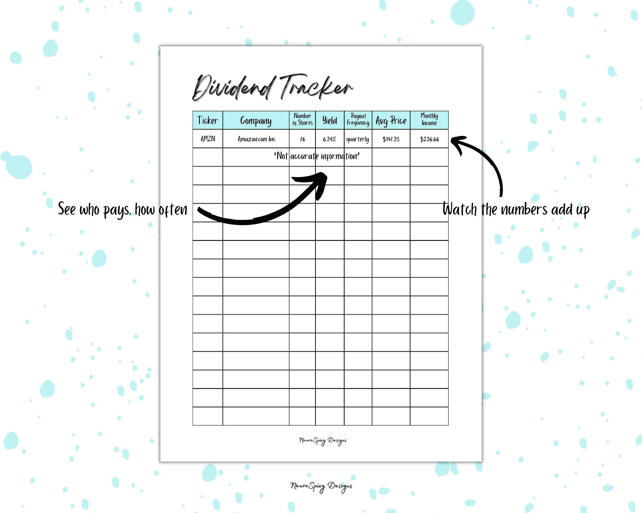 Printable Dividend Planner Page, Ipad, Android, Goodnotes, Digital ...