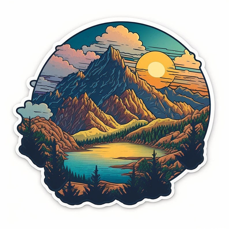 5 Mountain Scenery Sticker Digital Downloads. - Etsy