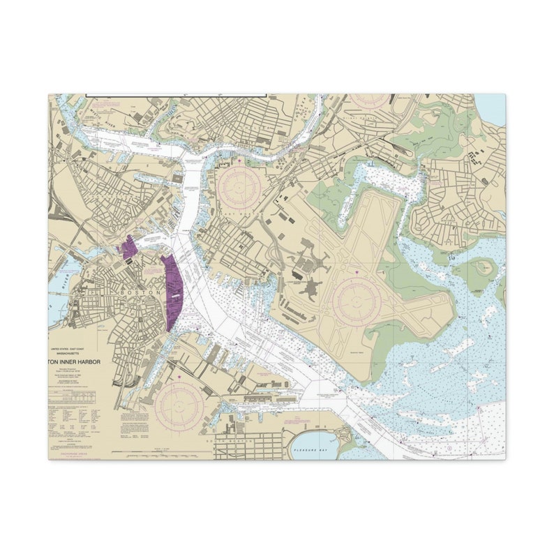Boston Harbor Canvas Nautical Chart - Boston, Charlestown & Winthrop ...