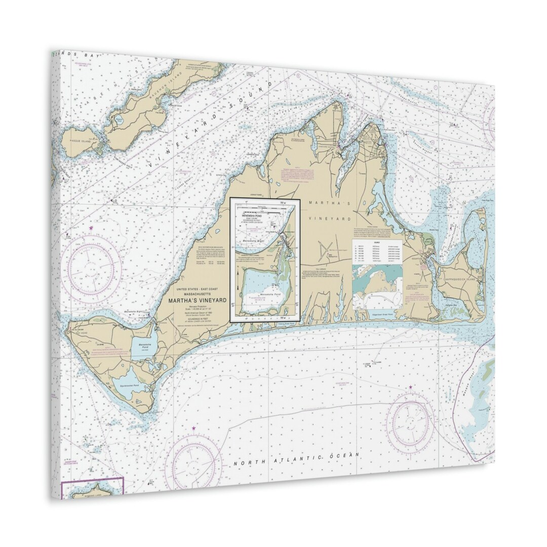 Martha's Vineyard & Nantucket Sound Canvas Nautical Map - Etsy
