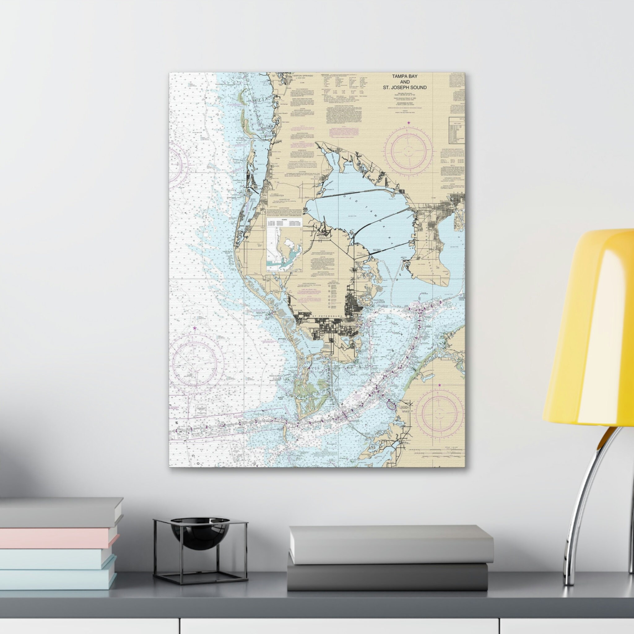 Tampa Bay Canvas Nautical Map - Tampa, Clearwater & St. Petersburg, FL ...