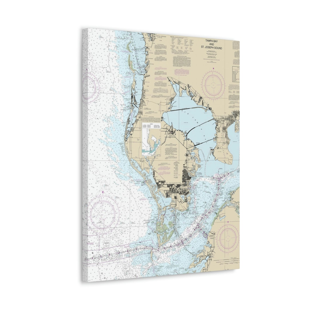 Tampa Bay Canvas Nautical Map - Tampa, Clearwater & St. Petersburg, FL ...