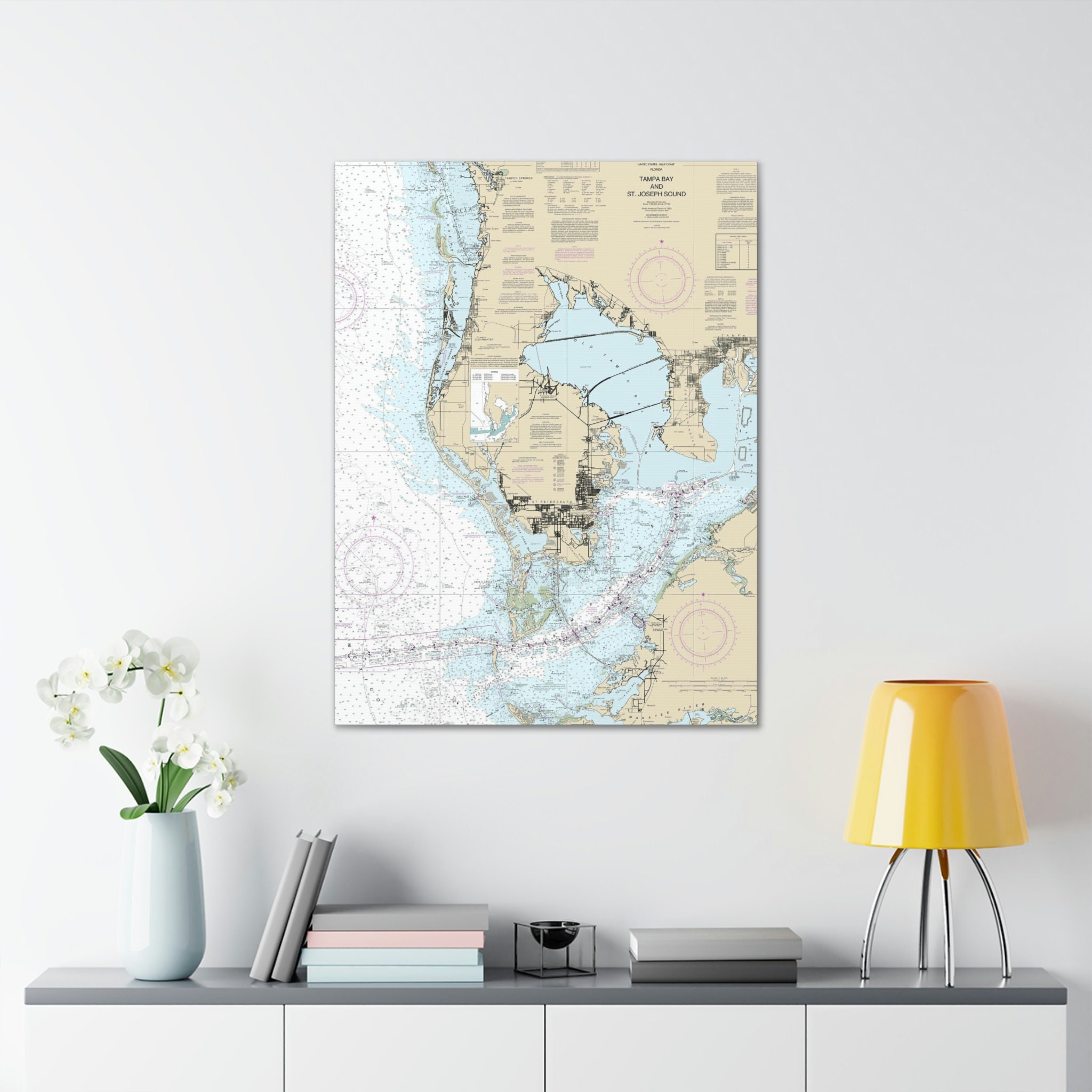 Tampa Bay Canvas Nautical Map - Tampa, Clearwater & St. Petersburg, FL ...