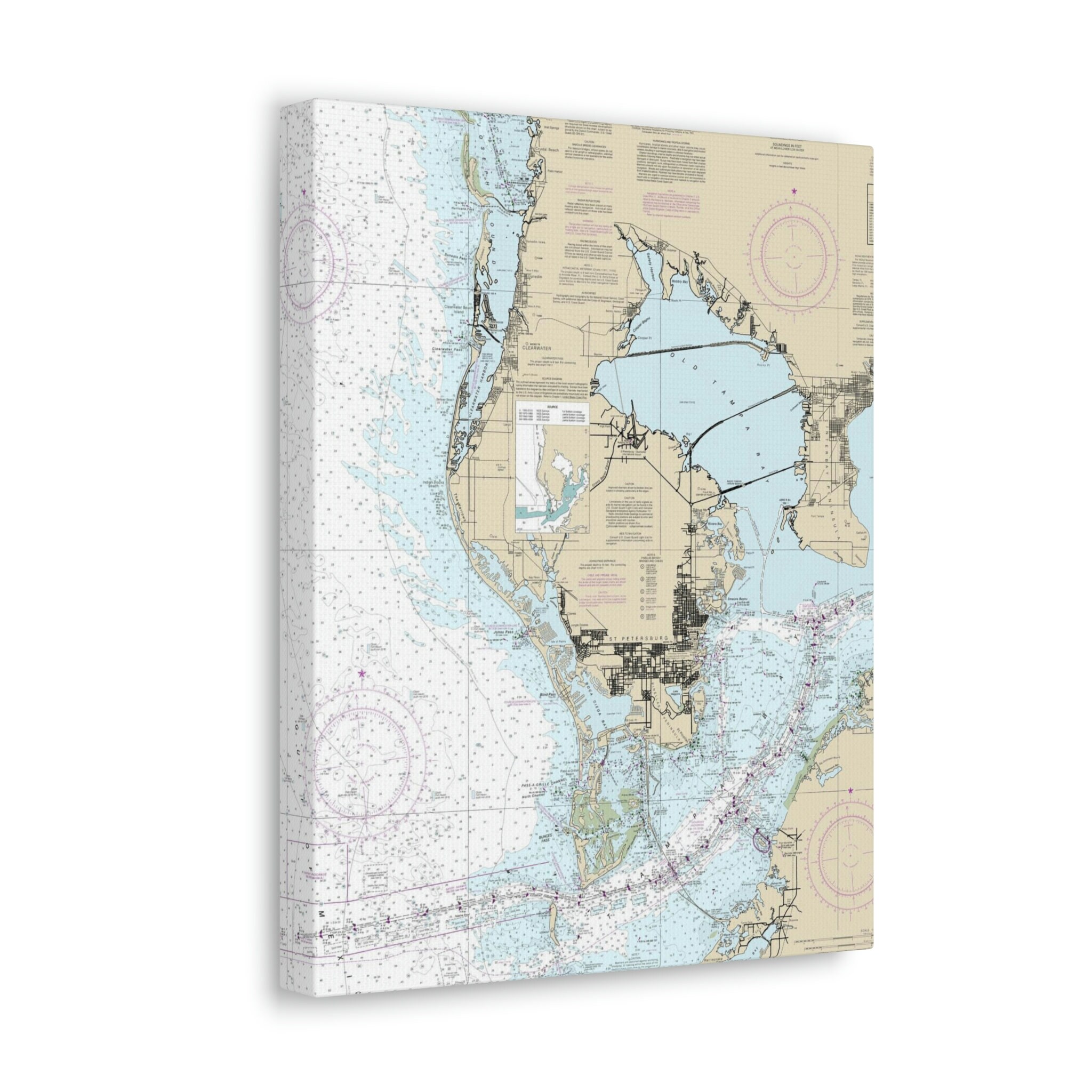 Tampa Bay Canvas Nautical Map - Tampa, Clearwater & St. Petersburg, FL ...