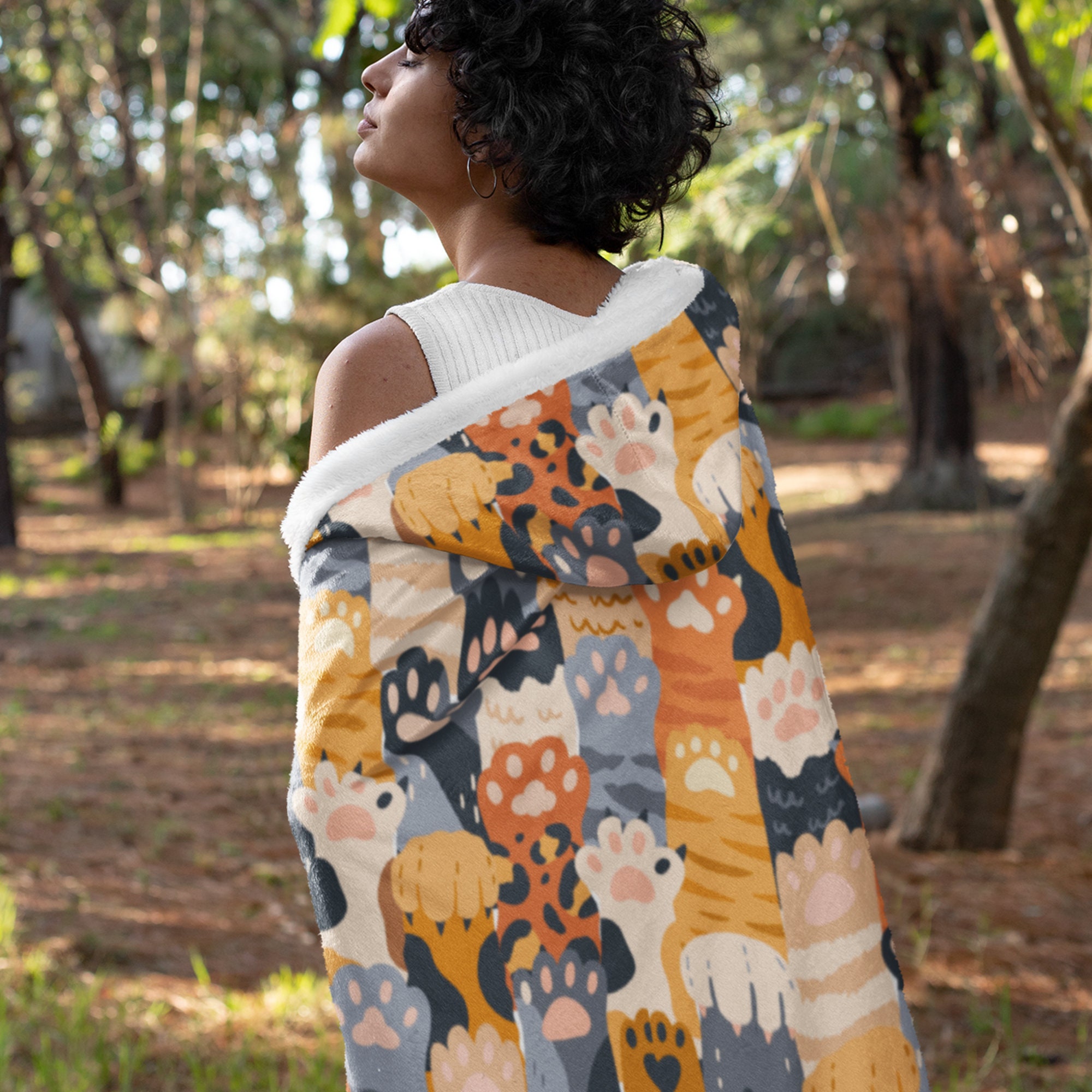 Cute Cat Hoodie Blanket, Cat print, Animal lover gift, Warm and ...