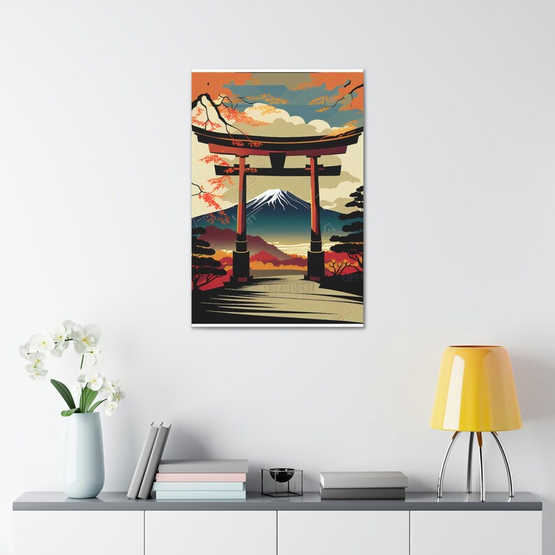 Japanese Torii Gate With Fall Colors Japan Landscape Art Print Painting ...