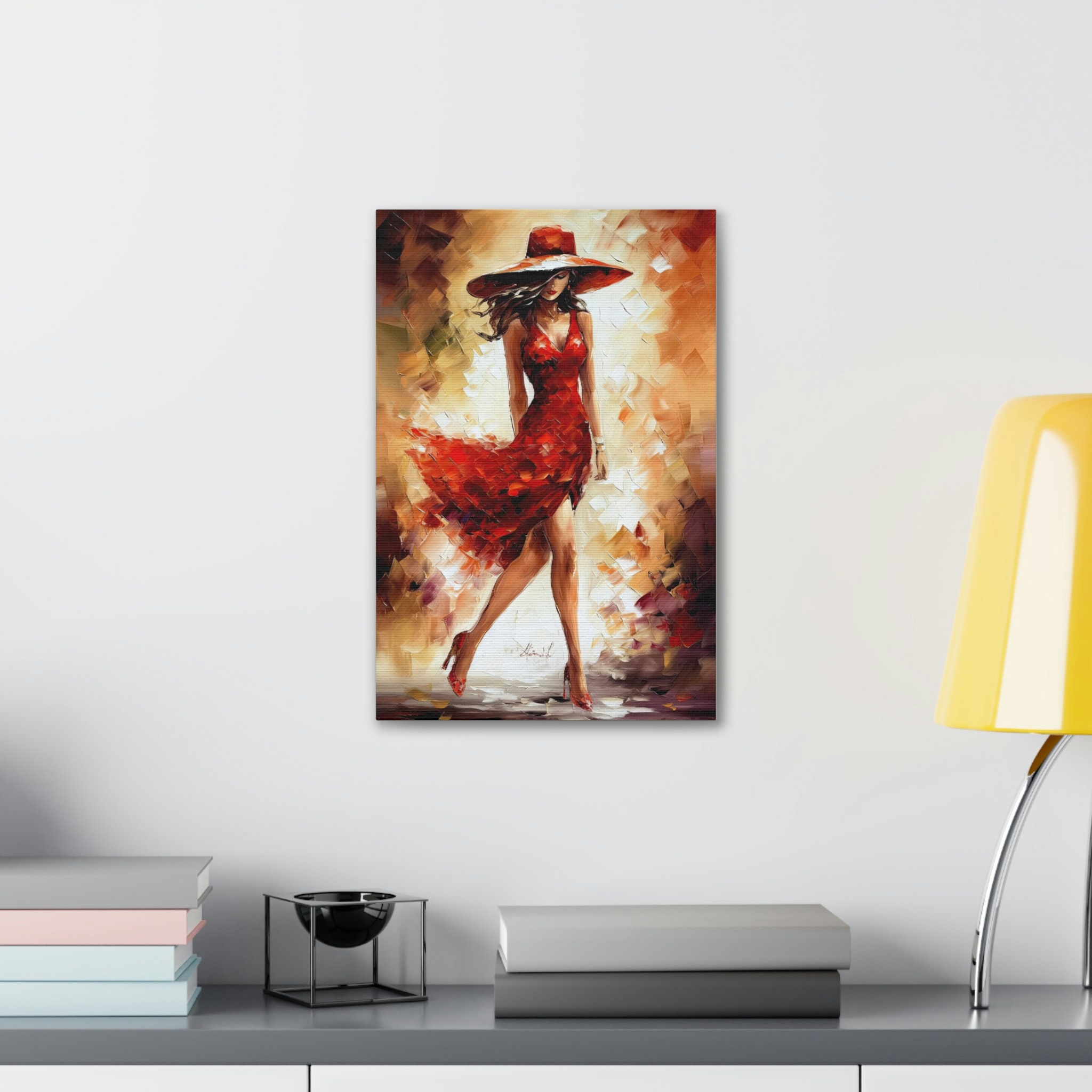 Lady in Red Dancing in Black/white and Red Oil Painting Style Art Print ...