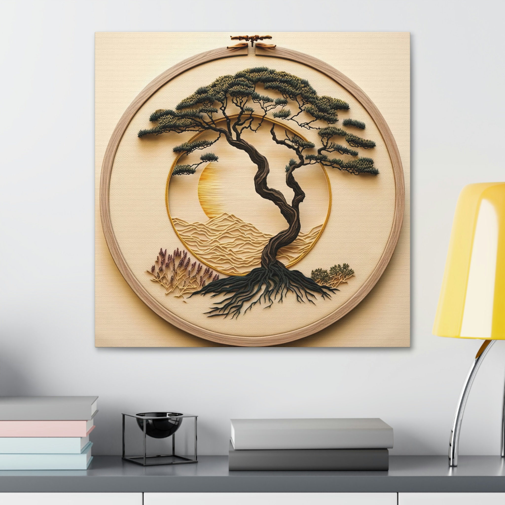 Japanese Bonzai Tree and Enso Circle Art Print Painting Wall Canvas ...
