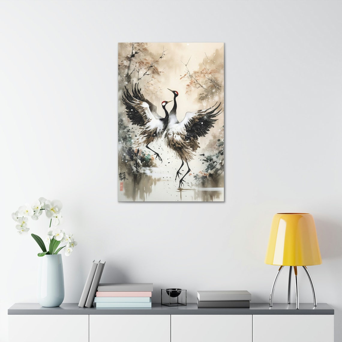 Japanese Crane Art Print Painting Wall Canvas Decor - Etsy