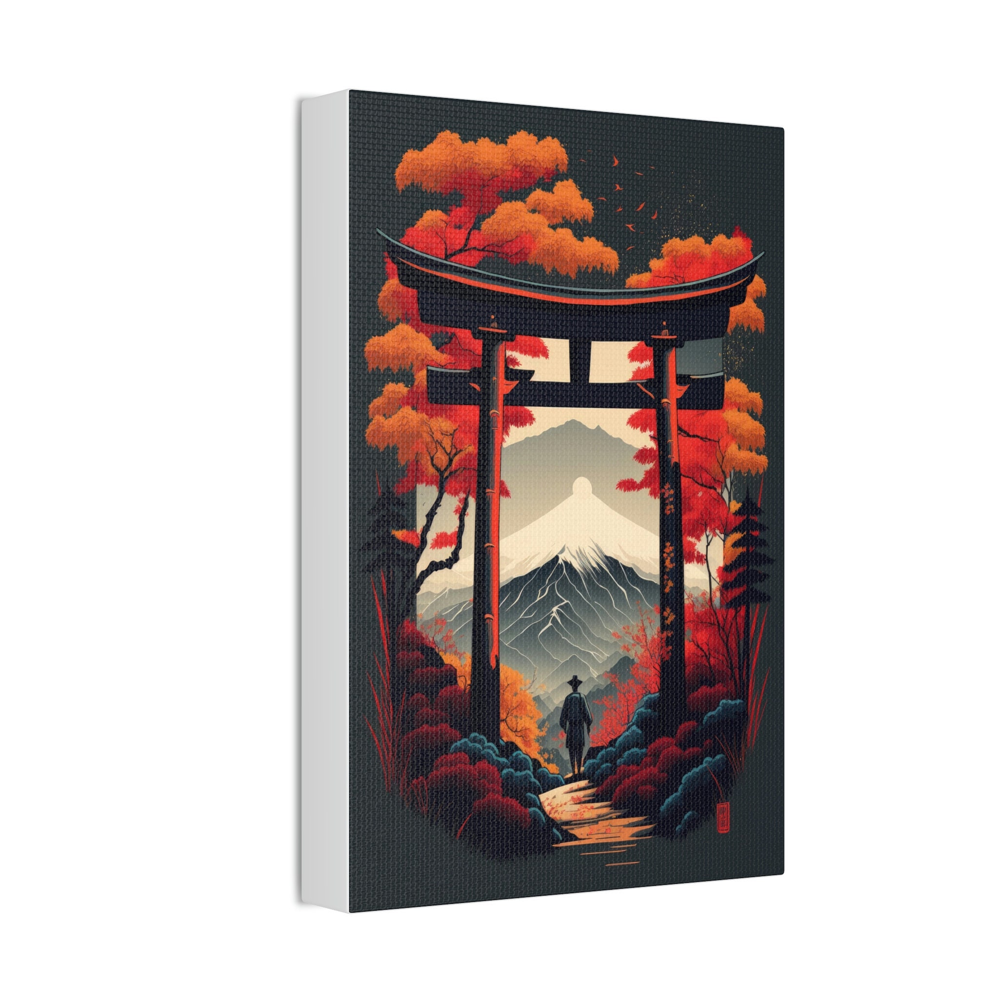 Japanese Torii Gate With Fall Colors Japan Landscape Art Print Painting ...