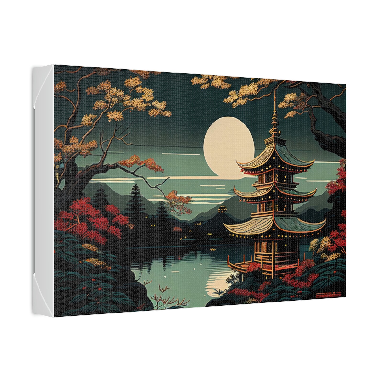 Japanese Pagoda With Fall Colors Japan Landscape Art Print Painting ...