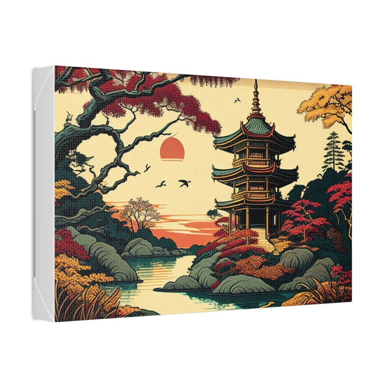 Japanese Pagoda With Fall Colors Japan Landscape Art Print Painting ...