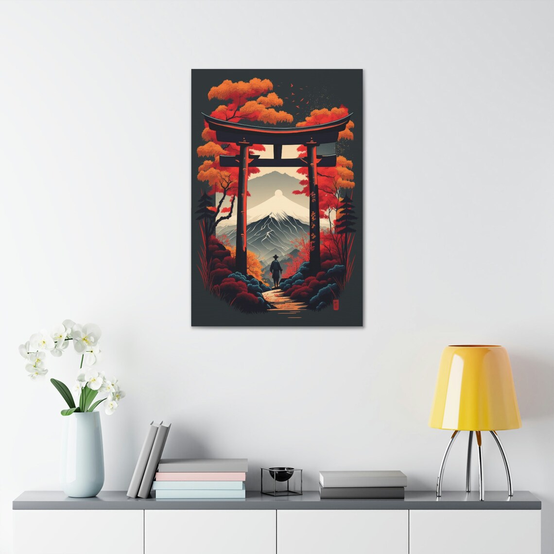 Japanese Torii Gate With Fall Colors Japan Landscape Art Print Painting ...