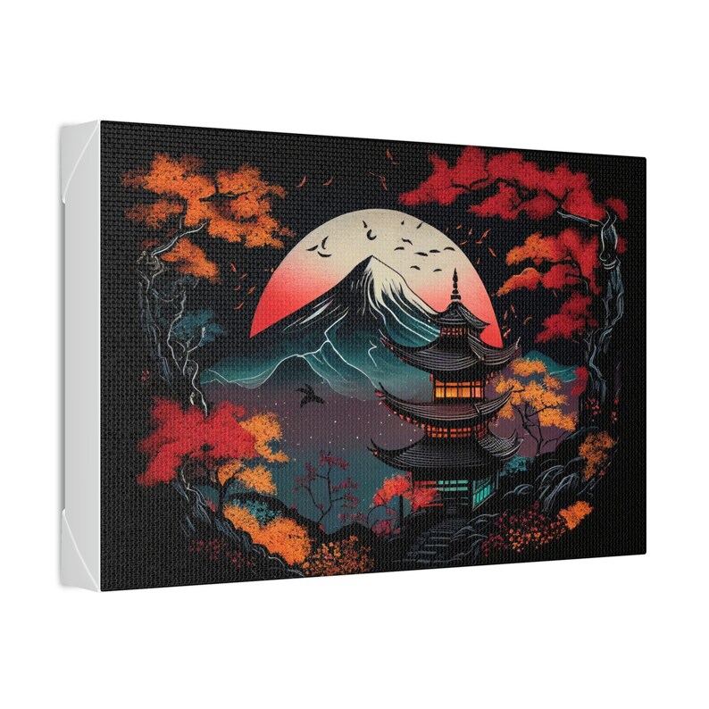 Japanese Pagoda With Fall Colors Japan Landscape Art Print Painting ...