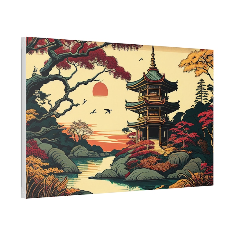 Japanese Pagoda With Fall Colors Japan Landscape Art Print Painting ...