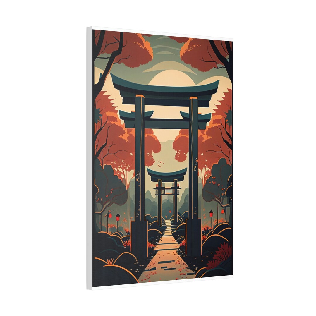 Japanese Torii Gate With Fall Colors Japan Landscape Art Print Painting ...