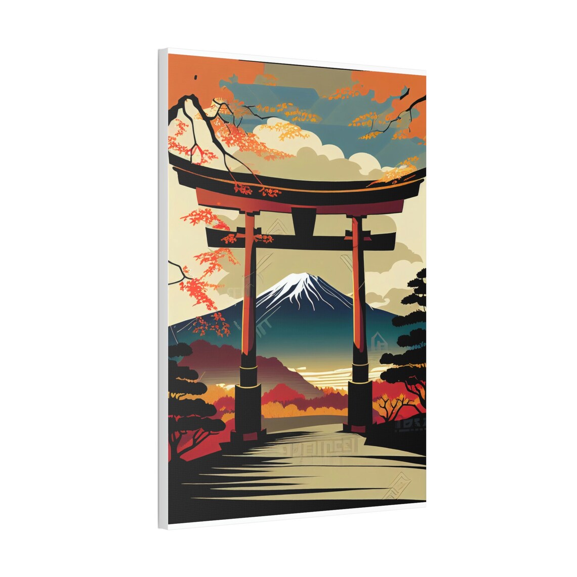 Japanese Torii Gate With Fall Colors Japan Landscape Art Print Painting ...