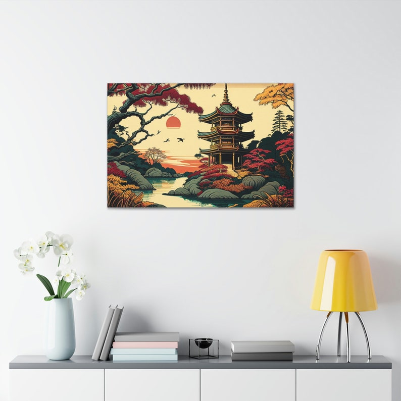 Japanese Pagoda With Fall Colors Japan Landscape Art Print Painting ...