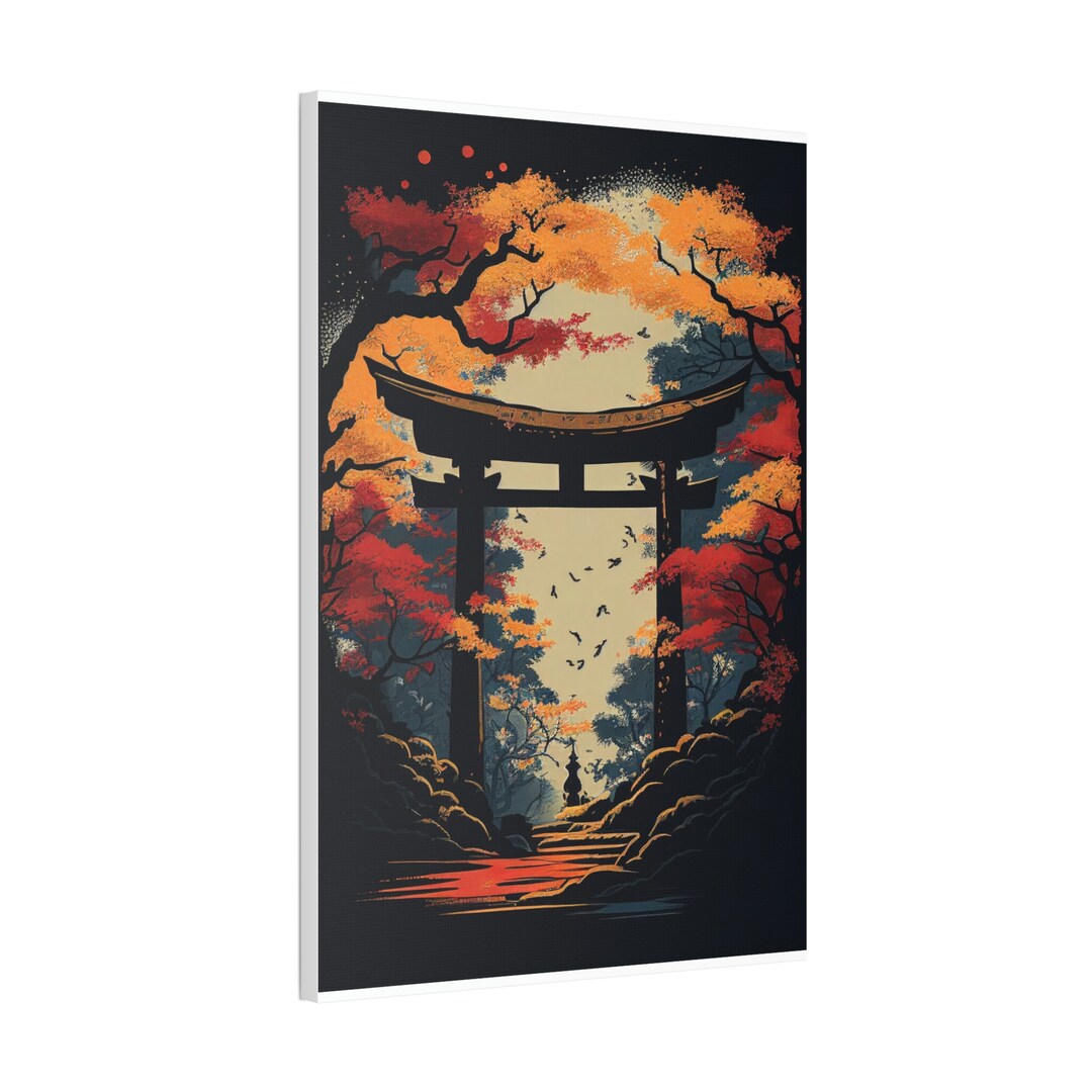 Japanese Torii Gate With Fall Colors Japan Landscape Art Print Painting ...