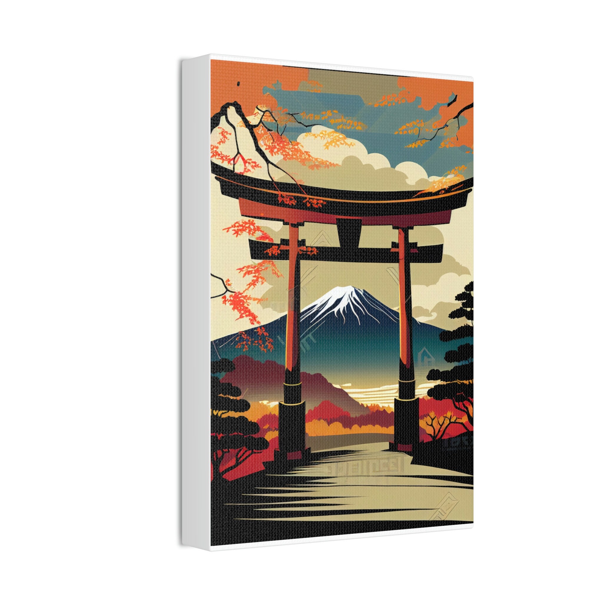 Japanese Torii Gate With Fall Colors Japan Landscape Art Print Painting ...