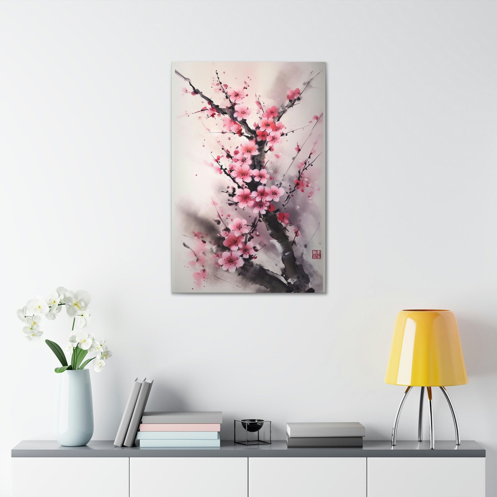 Cherry Blossoms Branch in the Spring Japan Landscape Art Print Painting ...