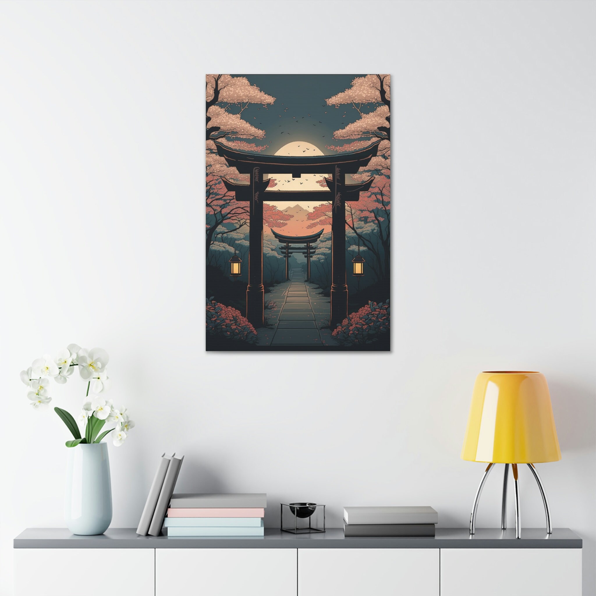 Japanese Torii Gate With Colorful Cherry Blossoms Japan Landscape Art ...