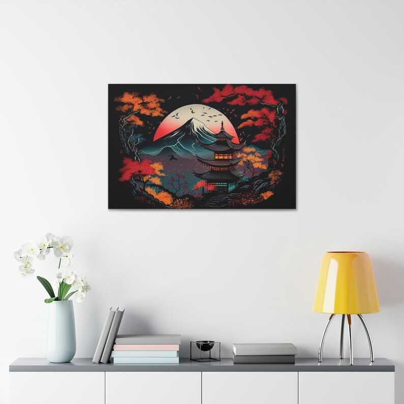 Japanese Pagoda With Fall Colors Japan Landscape Art Print Painting ...