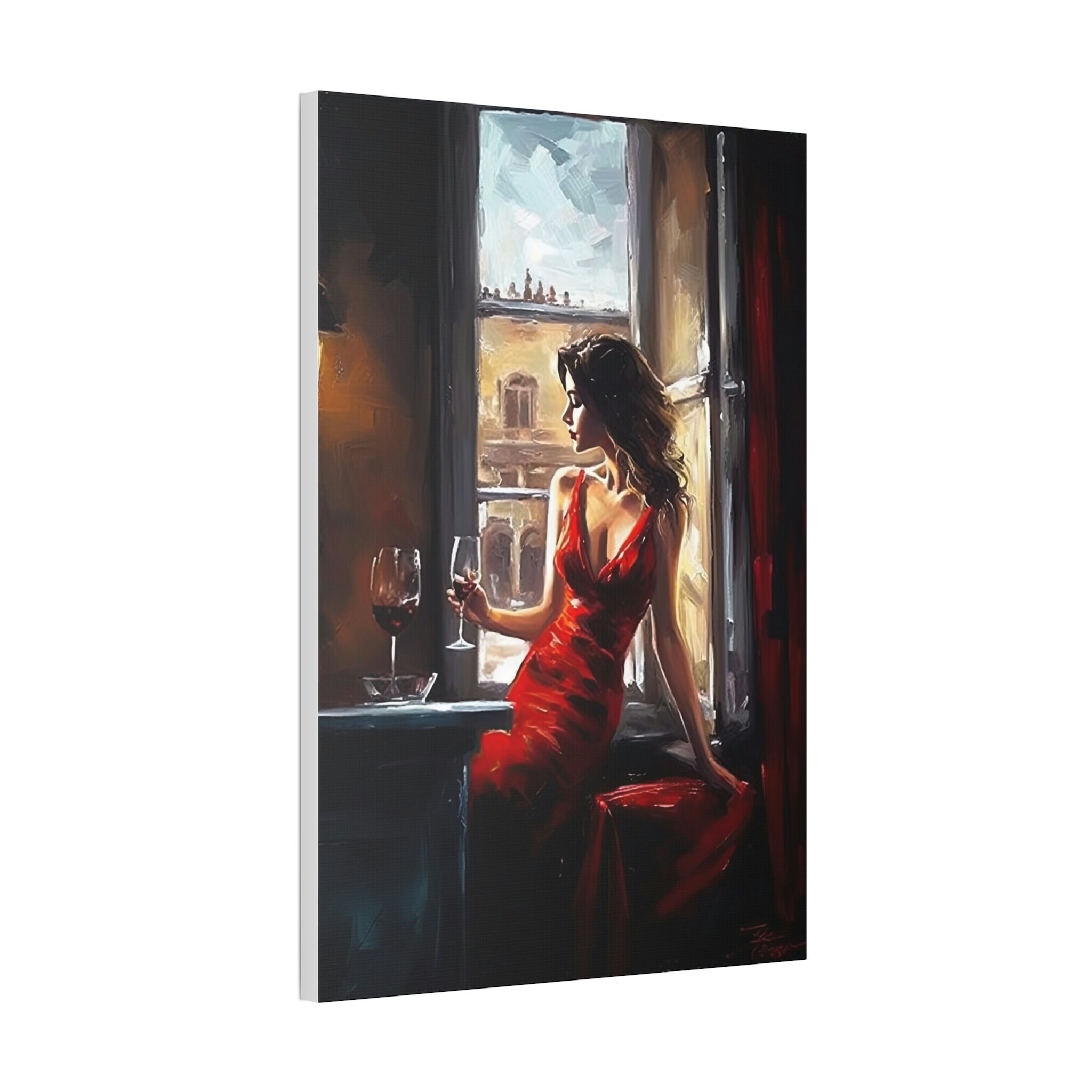 Lady in red wine store