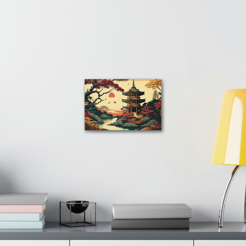 Japanese Pagoda With Fall Colors Japan Landscape Art Print Painting ...